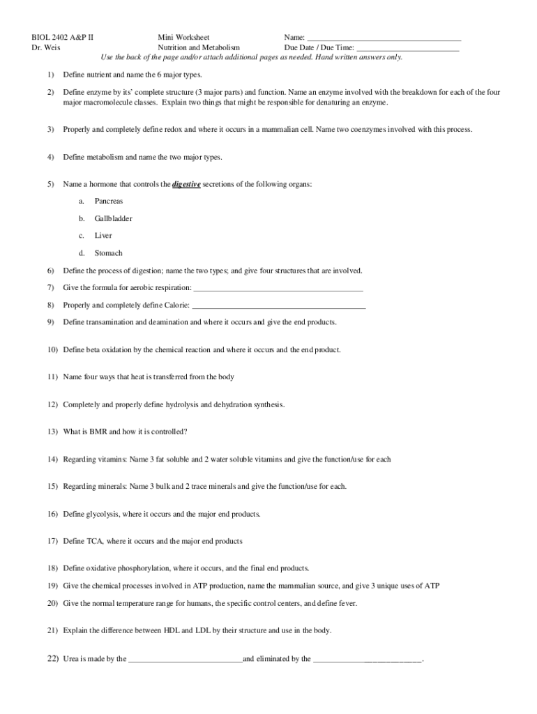 Fillable Online BIOL 2402 - Human Anatomy & Physiology II at Lone Star ... Fax Email Print ...