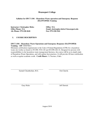 Fillable Online Syllabus for OSHT 1301Introduction to Safety and Health ...