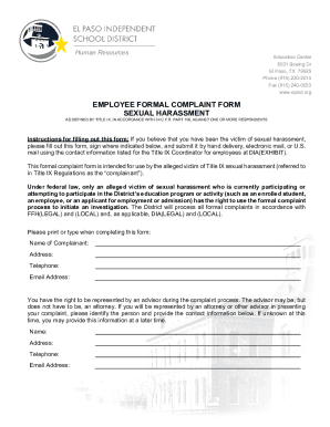 Fillable Online formal complaint form (title ix sexual harassment) - El Paso Fax Email Print ...