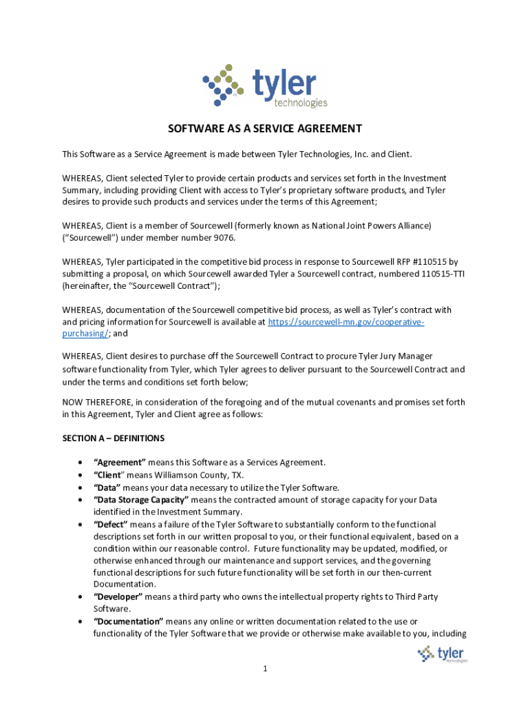 Fillable Online software service agreement; tyler; erp - IIS Windows ...