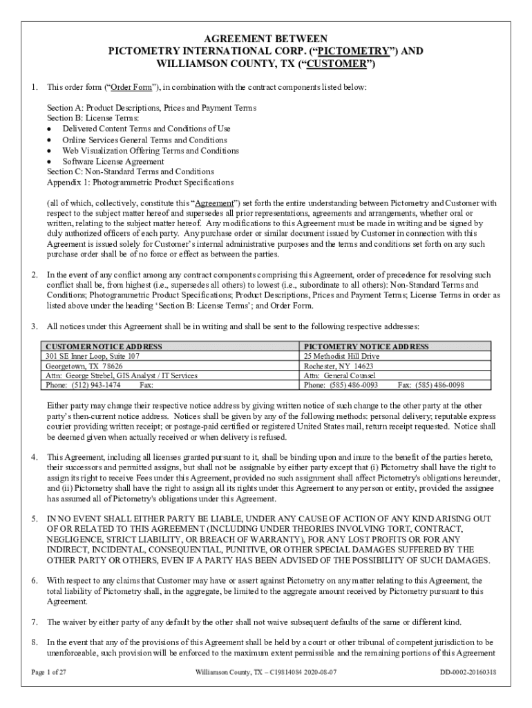 Fillable Online AGREEMENT BETWEEN PICTOMETRY INTERNATIONAL ... Fax ...