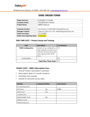 Fillable Online DIMS ORDER FORM Fax Email Print - pdfFiller