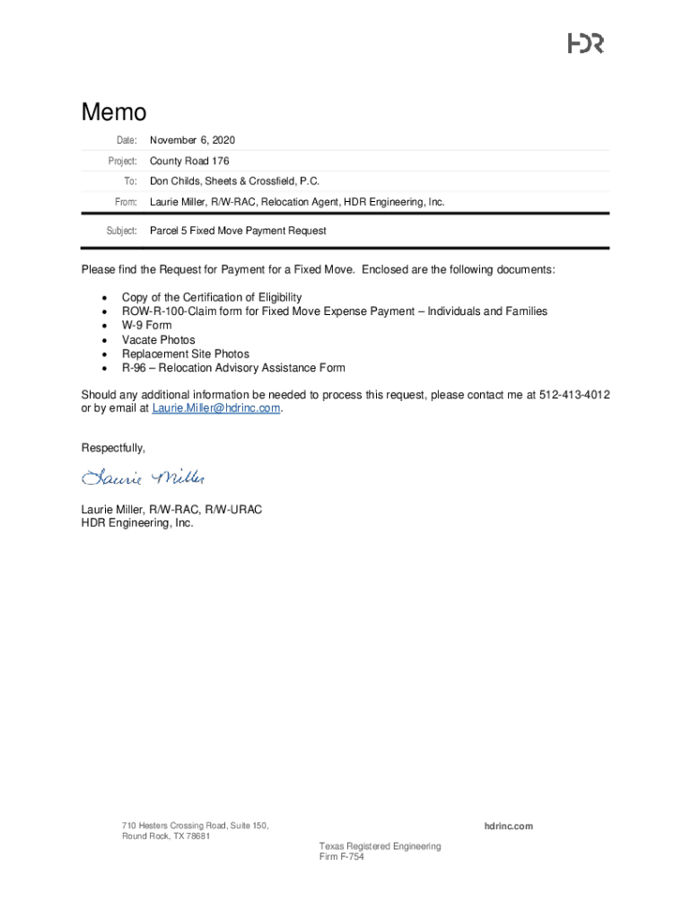 Fillable Online Please find the Request for Payment for a Fixed Move ...