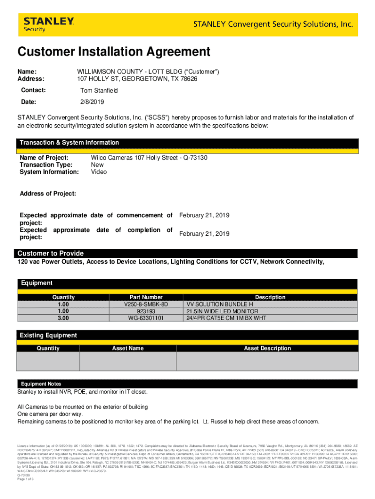 Fillable Online Customer Installation Agreement Fax Email Print - pdfFiller
