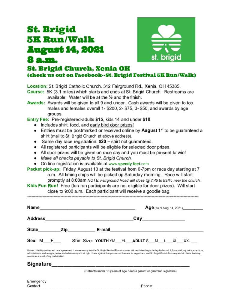 Fillable Online 5K Race Flyer 2021.docx - Xenia - St. Brigid Catholic Church Fax Email Print ...