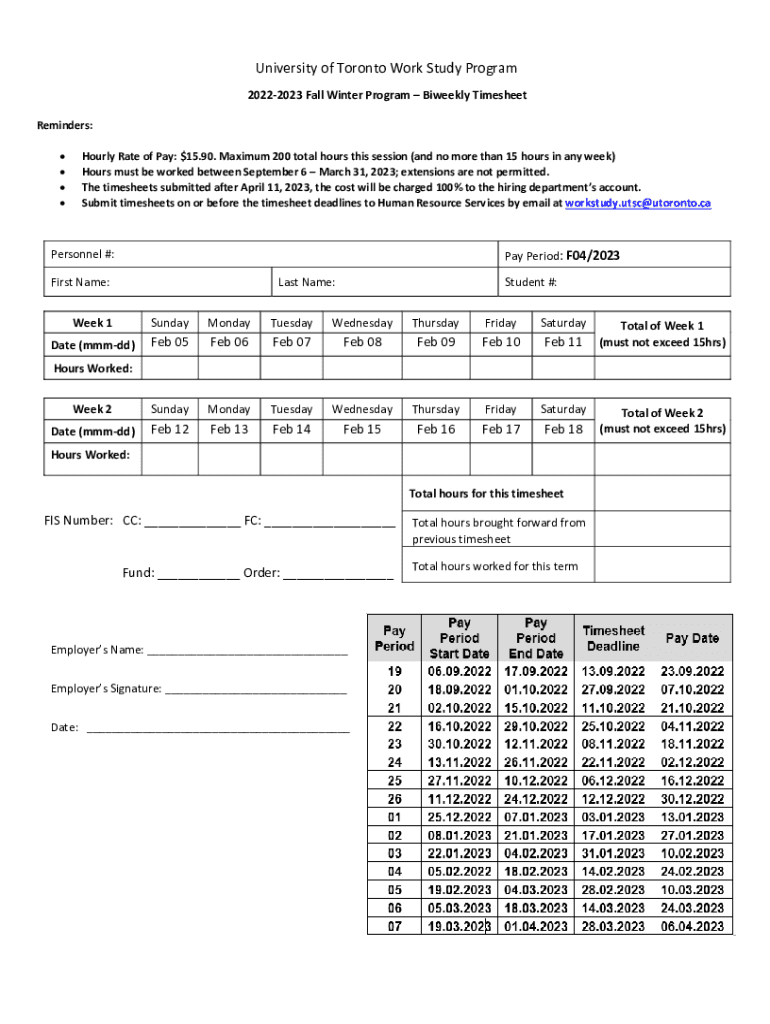 Fillable Online Submit timesheets on or before the timesheet deadlines to Human Resource ...
