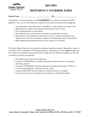 Fillable Online 2023-2024 DEPENDENCY OVERRIDE FORM Fax Email Print ...
