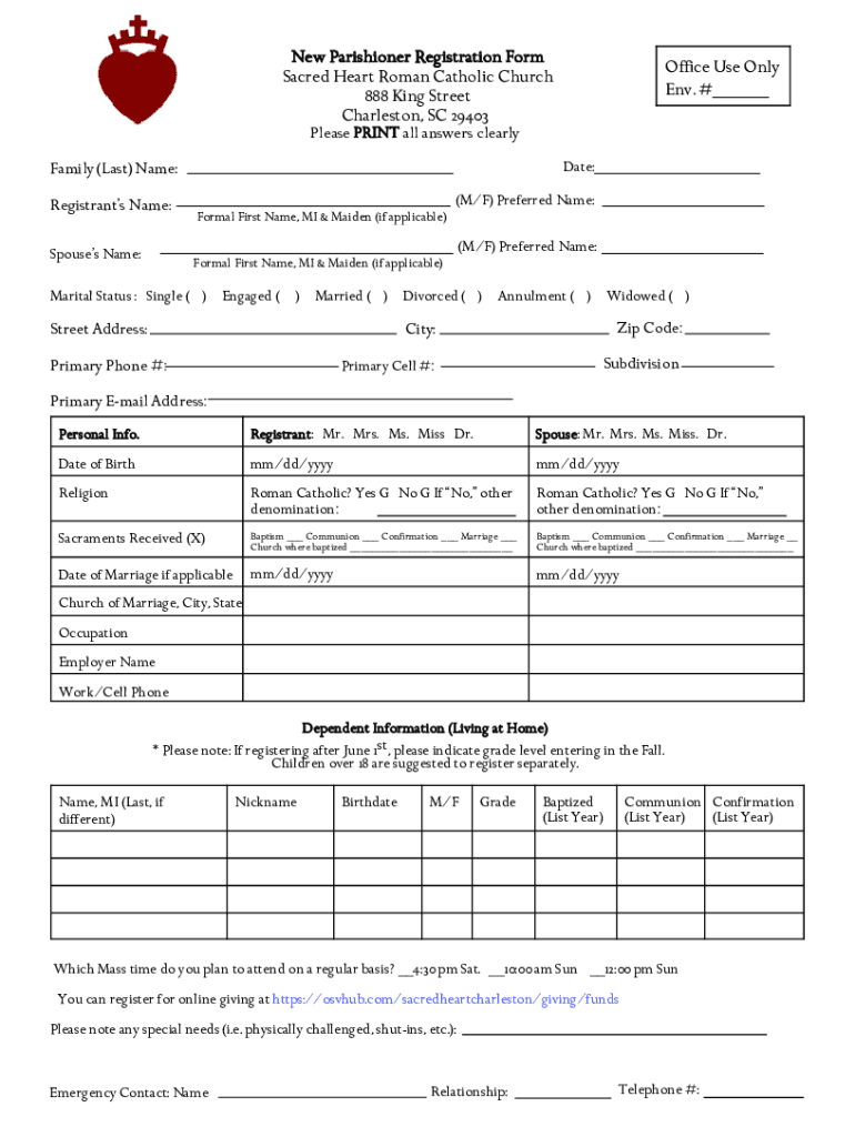 Fillable Online Join Our Parish - Sacred Heart of Jesus, Shawnee, KS ...