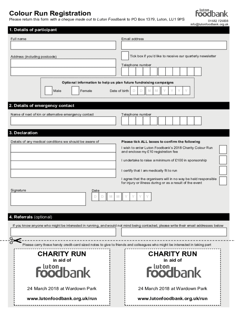 Fillable Online 5k Colour Run Registration Form Fax Email Print - pdfFiller