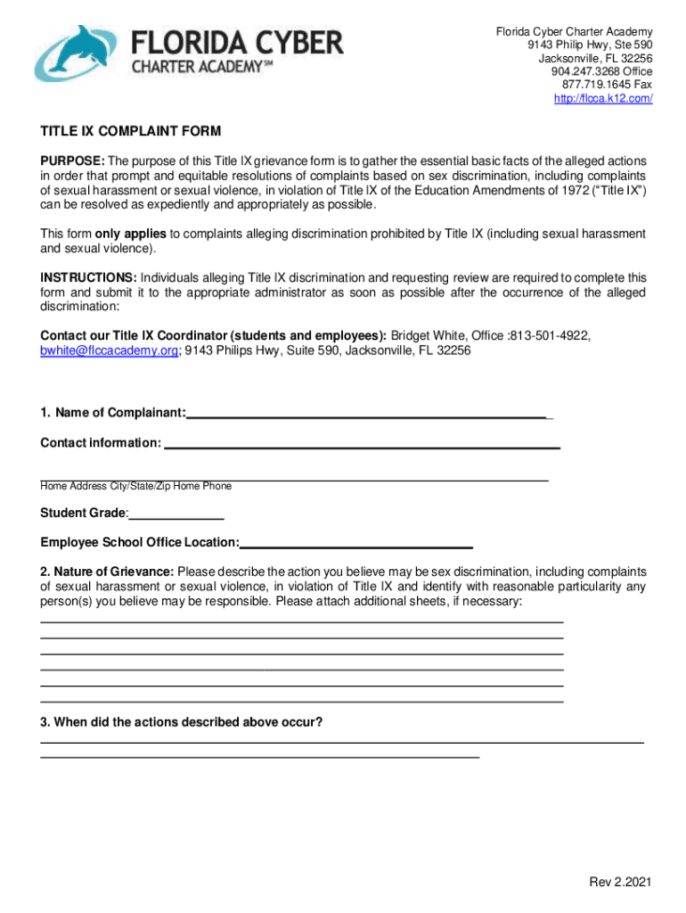 Fillable Online TITLE IX COMPLAINT FORM Fax Email Print - pdfFiller
