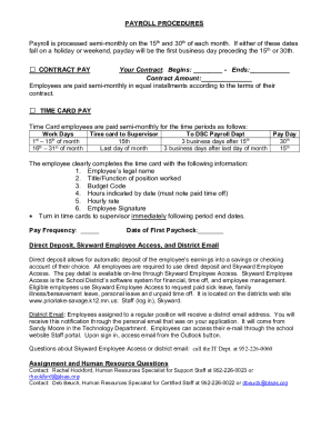 Fillable Online PAYROLL PROCEDURES Payroll is processed semi-monthly on the ... Fax Email Print ...