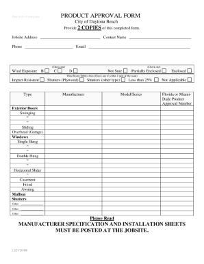 Fillable Online PRODUCT APPROVAL FORM - City of Daytona Beach Fax Email ...