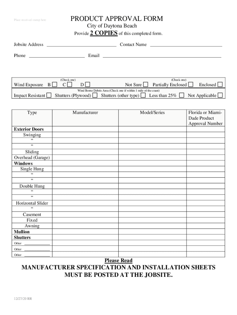 Fillable Online PRODUCT APPROVAL FORM - City of Daytona Beach Fax Email ...