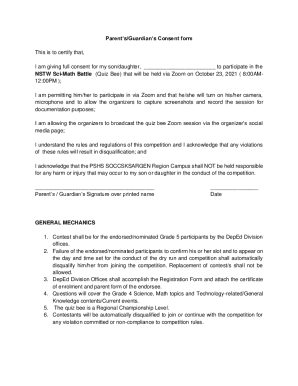 Fillable Online Parent's/Guardian's Consent form This is to certify ...