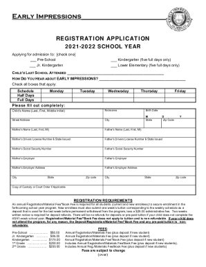 Fillable Online Registration Application - Early Impressions Fax Email ...