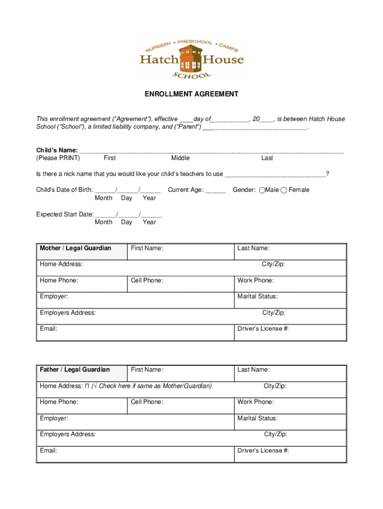 Fillable Online After School Child Care Enrollment Agreement Fax Email ...