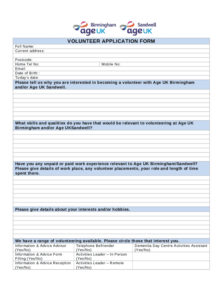 volunteer application Doc Template | pdfFiller