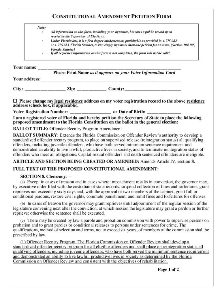Fillable Online Your Right To Vote - Amendment 4 and Clemency Fax Email ...
