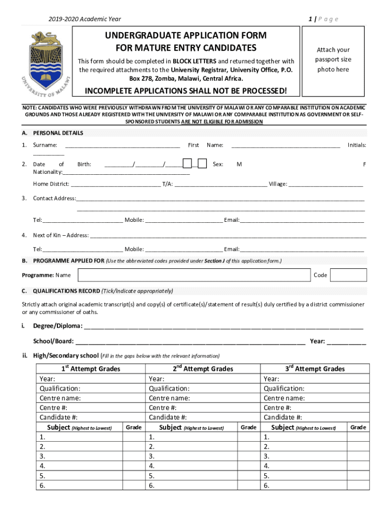 Fillable Online UNDERGRADUATE APPLICATION FORM FOR MATURE ENTRY ... Fax Email Print - pdfFiller