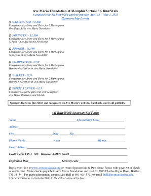 Fillable Online 5K Run/Walk Sponsorship Form Fax Email Print - pdfFiller