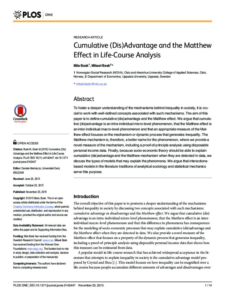 Fillable Online Cumulative (Dis)Advantage and the Matthew Effect in ...