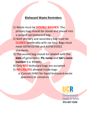 Fillable Online Biohazard Waste Reminders 1) Waste must be DOUBLE ...