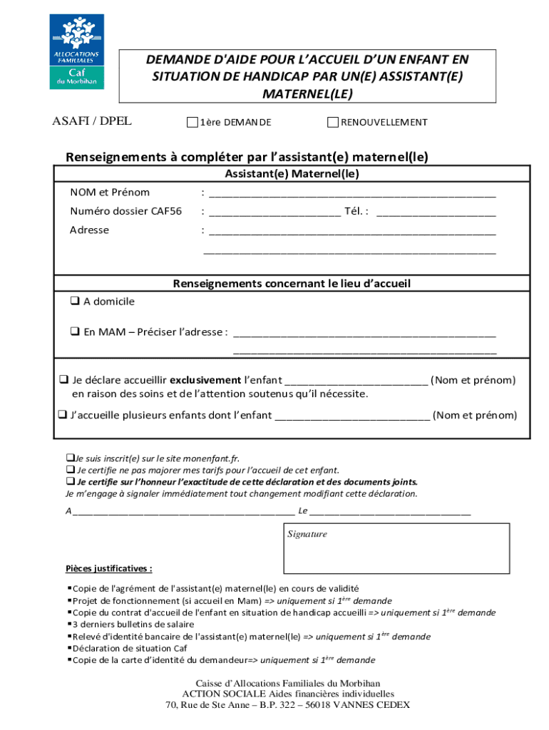 Remplissable En Ligne demande d'aide pour l'accueil d'un enfant en situation de ... Fax Email ...