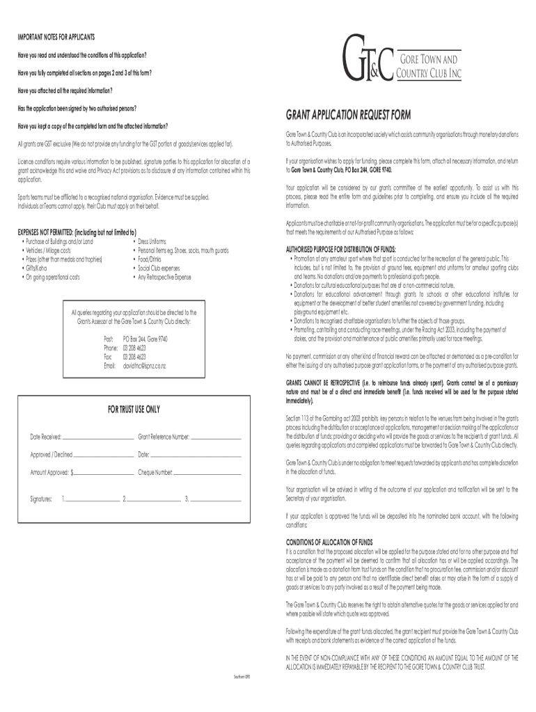 Fillable Online GRANT APPLICATION REQUEST FORM Fax Email Print - pdfFiller
