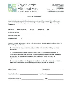 Fillable Online Credit Card Consent Form Psychiatric Alternatives and ...