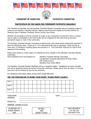 Fillable Online Patriotic Brick Form Fax Email Print - pdfFiller