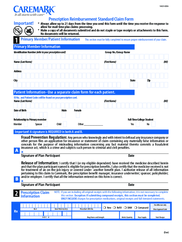 Fillable Online Prescription Drug Claim Form - Foreign Claim Fax Email ...