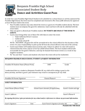 Fillable Online Benjamin Franklin High School Associated Student Body ...