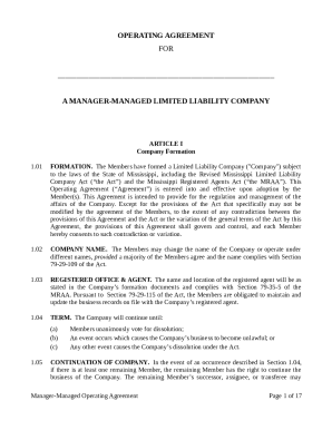 Fillable Online OPERATING AGREEMENT FOR A MANAGER-MANAGED LIMITED ...