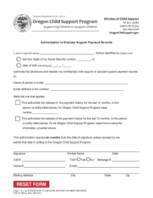 Fillable Online Oregon Department of Justice : Child Support Fax Email ...