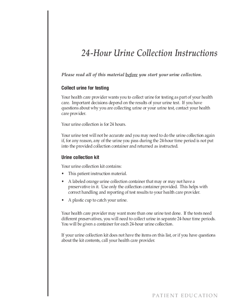 Fillable Online 24-Hour Urine Collection - Health Encyclopedia - URMC ...