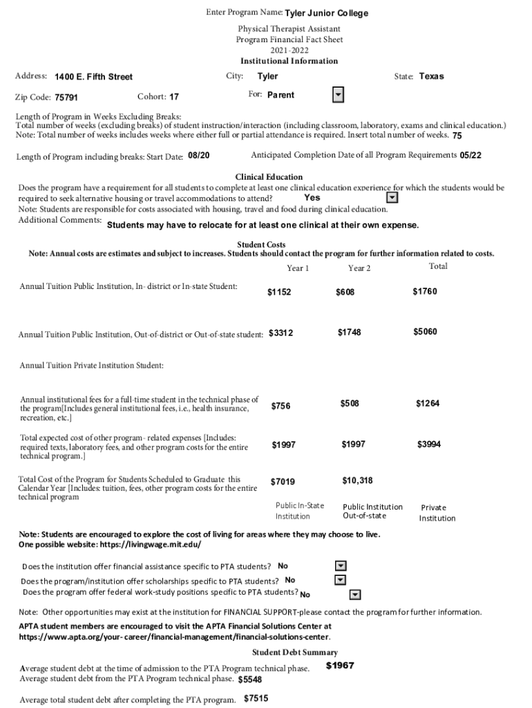 Fillable Online 2021-2022 PTA Student Financial Fact Sheet Fax Email ...