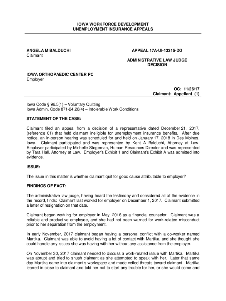 Fillable Online Iowa Code section 96.5(2)(a)Discharge Based on Fax ...