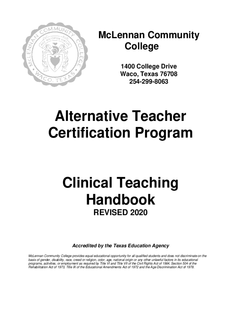 Fillable Online Alternative Teacher Certification Program Clinical ...