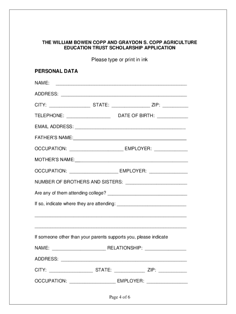 Fillable Online Fillable Online Copp Scholarship Application Form Fax ...