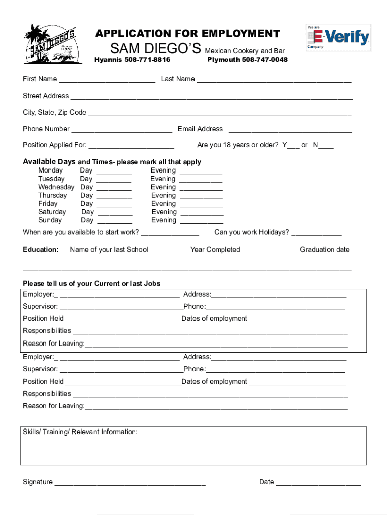 Fillable Online SAM DIEGO'S Fax Email Print - pdfFiller