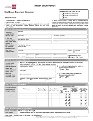 Fillable Online Form 1: Healthcare Expenses Statement (Great-West Life ...