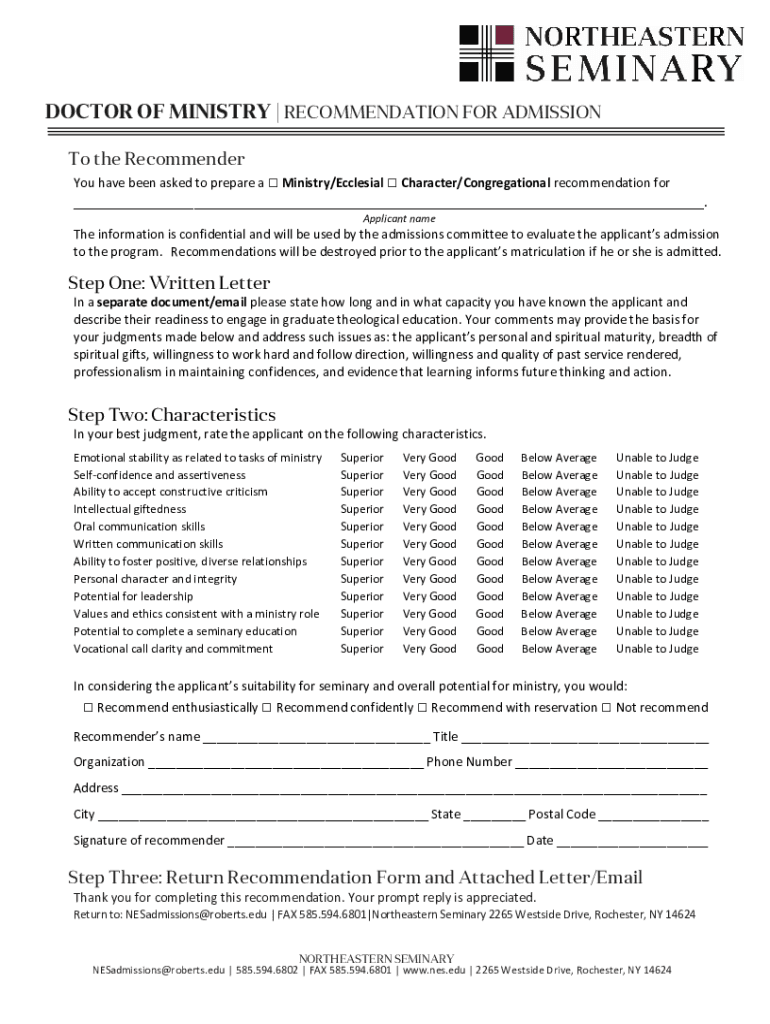 Fillable Online Sample letter of recommendation for pastor candidate ...