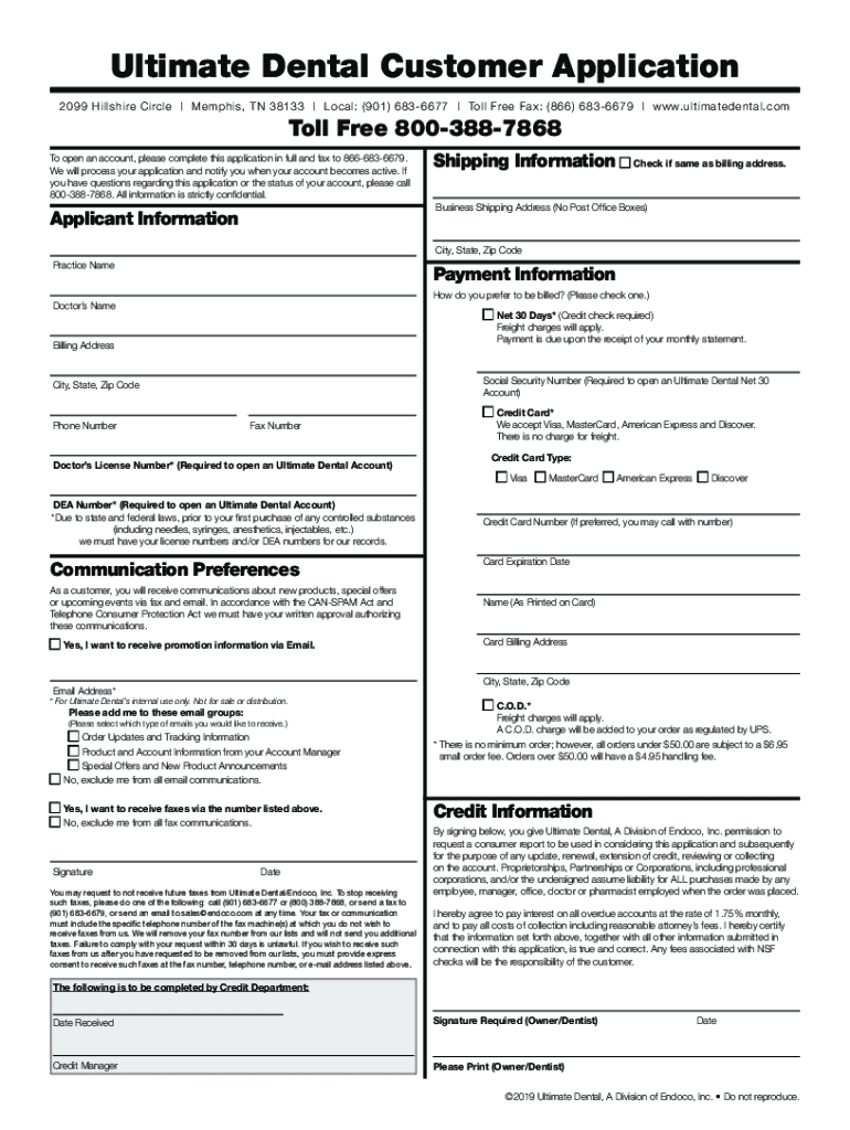 Fillable Online Ultimate Dental Customer Application Fax Email Print - pdfFiller