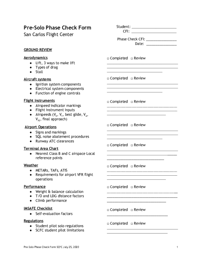 Fillable Online Stage Check Forms Student Pilot-Pre-Solo ASEL Fax Email ...