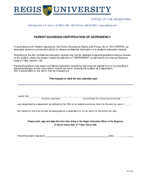 Fillable Online parent/guardian certification of dependency Fax Email ...