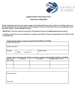 Fillable Online Supplementary information forms for primary schools Fax ...