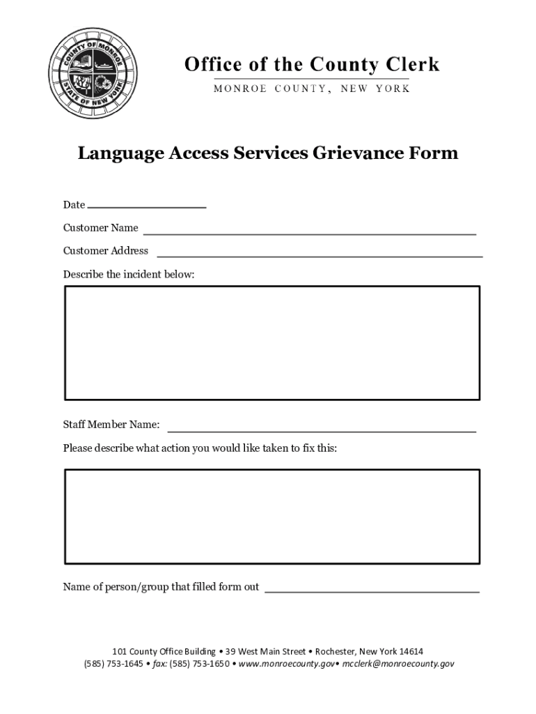 Fillable Online Language Access Services Grievance Form.docx Fax Email ...