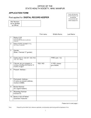 Fillable Online Application Form for DIGITAL RECORD KEEPER recruitment ...