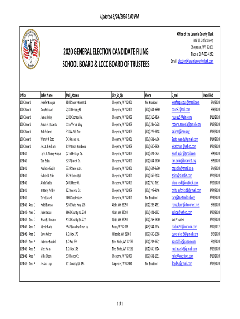 Fillable Online 2020 GENERAL ELECTION CANDIDATE FILING SCHOOL BOARD ...