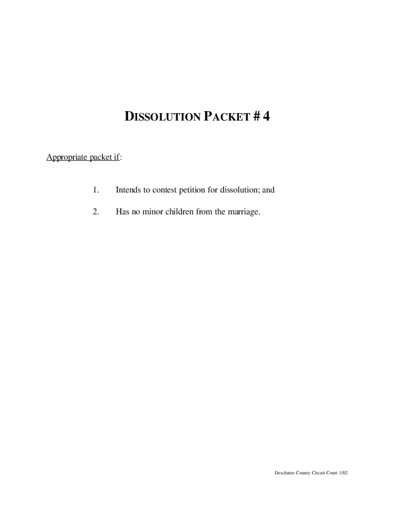 Fillable Online DISSOLUTION PACKET # 4 - DESCHUTES COUNTY TRIAL COURTS ...